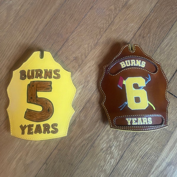 CUSTOM LEATHER Shield Front Patch Plaque Custom Made Leather Fireman ...