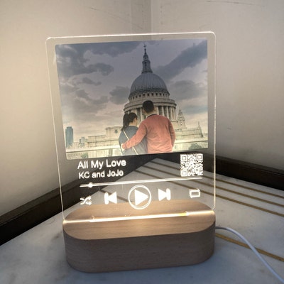 LED Light up Cedar Wood Frame Personalised 1st Wedding Anniversary ...