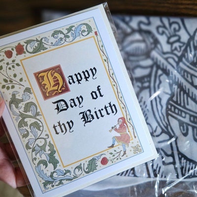 Medieval Birthday Card, Illuminated Manuscript Style Greeting Card ...