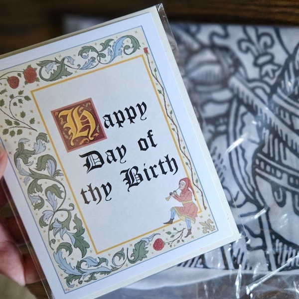 Medieval Birthday Card, Illuminated Manuscript Style Greeting Card ...