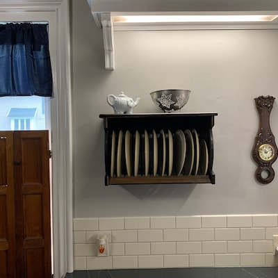 Handcrafted Wooden Wall Mounted Plate Rack / Standing Counter Plate ...