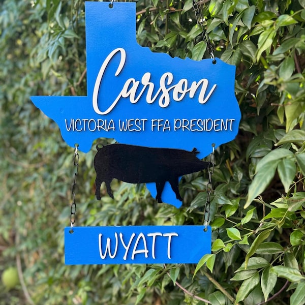 Custom State Shaped FFA Pig Stall Sign: Birch Wood Animal Name Tag, FFA ...