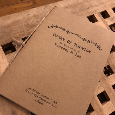 25 X Vintage/rustic Wedding 'lindsay' Order of Service Covers ivory or ...