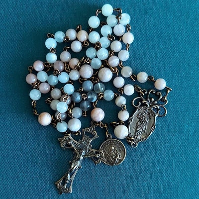 St. Anne Rosary Aquamarine, Sunstone, and Solid Bronze Custom ...
