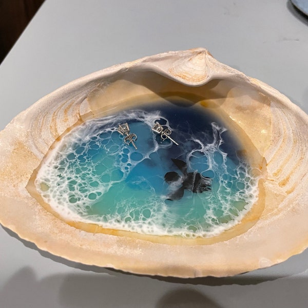 Hand Drawn Turtle or Stingray Ocean Resin Shell Ring Dish Trinket Dish ...
