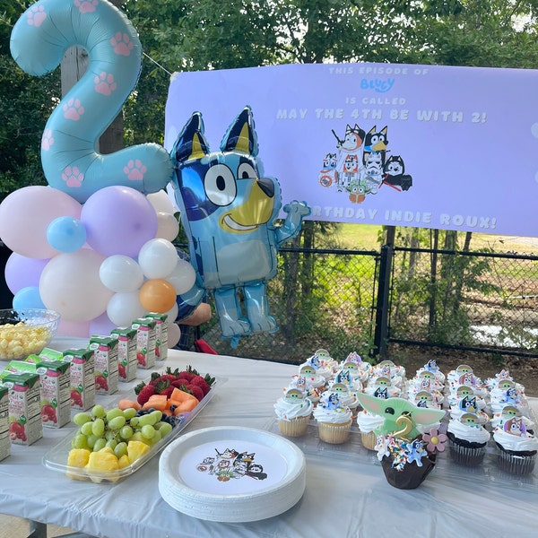 Bluey Number Balloon Tower | Giant 32" Inch Light Blue Balloon ...