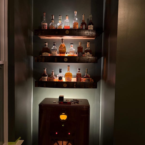 Handmade Bourbon Barrel Stave Shelf – Rustic Home Bar Whiskey Display ...