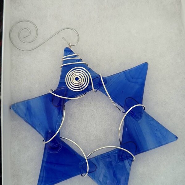 Glass Star of David Wire Wrapped Star Fused Glass Suncatcher Hanukkah ...