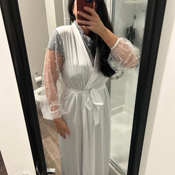 Bridal Robe With Pearl Sleeves Pearl Bride Robe Pearls Tulle Bride Robe ...