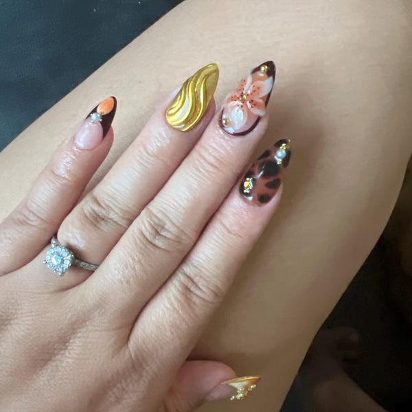 Unique Dice Nails Press on Nails, Crystal Leopard With Charm Fake Nails ...