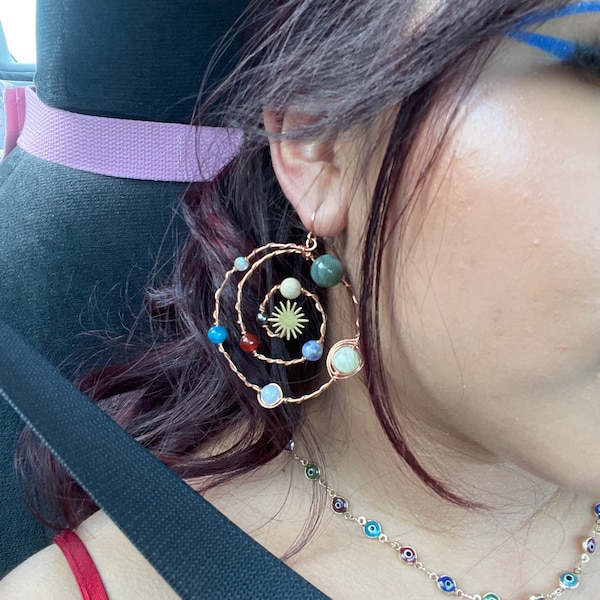 Solar System Crystal Statement Earrings, Large in Brass, Copper or ...