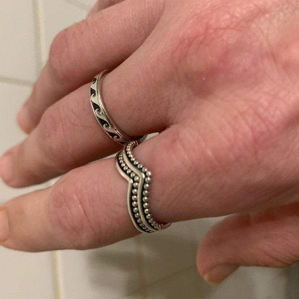 Double Layered Plain Bead Wishbone Thumb Ring, Solid 925 Sterling ...