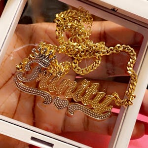 Real 18K Gold Filled Custom Name Necklace, Birthstone Nameplate, Name ...