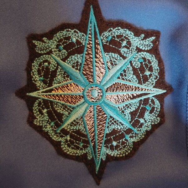 Compass Patch Blue Nautical Compass Aquarius Iron on Embroidery Patch ...