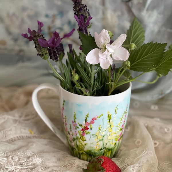 Hand Painted Cup and Saucer , Wild Flowers Cup, Coffee Cup, Tea Mug ...