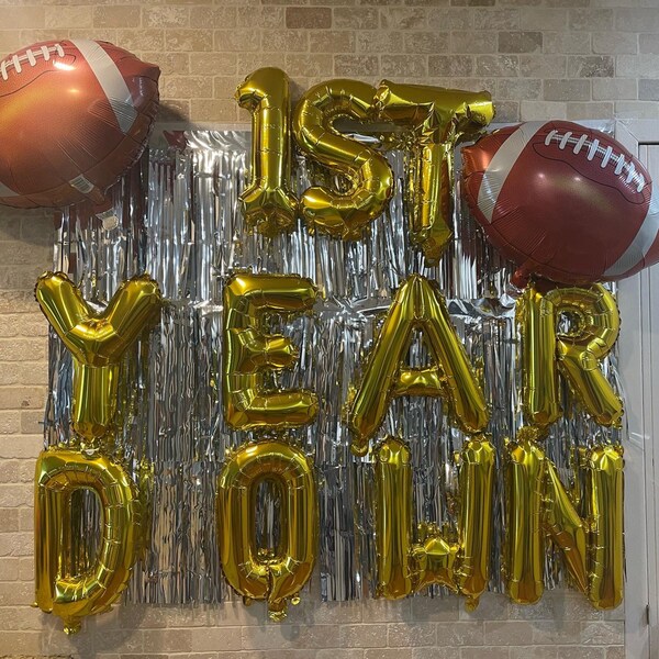 First Year Down Birthday Balloons First Year Down Football Theme ...