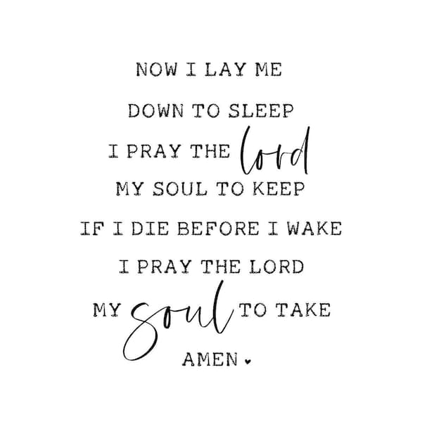 Now I Lay Me Down to Sleep, Prayer Printable, Christian Nursery ...