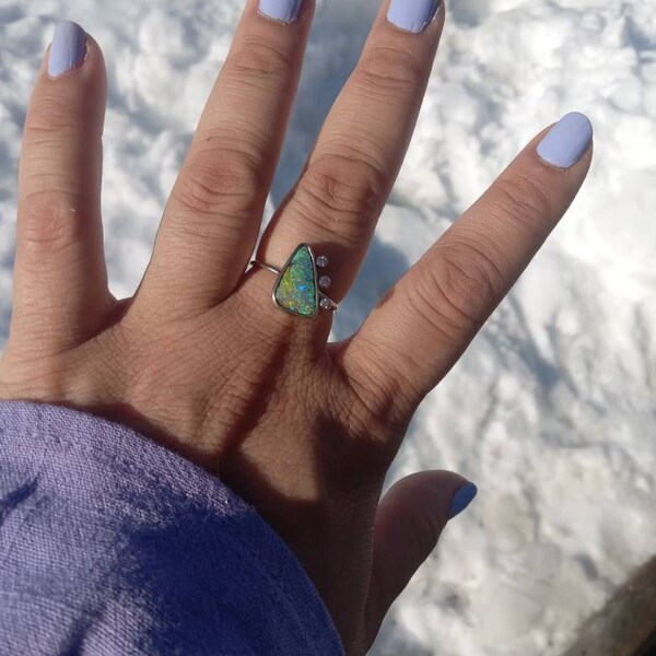 Australian Boulder Opal Ring Showing Stunning Ribbon Pattern. Cushion ...