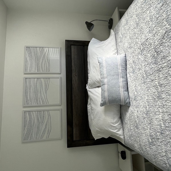 Coastal Wave Print Set | Abstract Ocean Art in Slate Blue, Modern Minimalist Triptych | "the ...