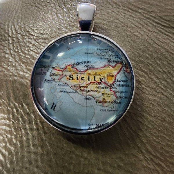 Sicily Map Necklace, Key Chain or Brooch, Sicily Pendant Travel Gift ...