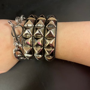 3 Row Pyramid Studded Bracelet / Available With Buckle or Snap - Etsy