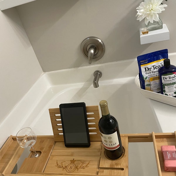 Personalised Bamboo Extendable Bath Caddy Tray, Engraved Adjustable ...