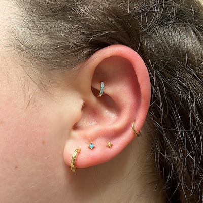 Turquoise Hoop Earring Sterling Silver Earring Dainty Hoop Huggie Hoop ...