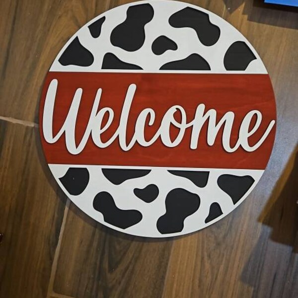 Welcome Cow Print Sign, Digital Download, Round Door Hanger Svg ...