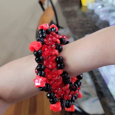 3D Red Kandi Cuff, Stars, Disc Bracelet, Rave Plur Kandi - Etsy