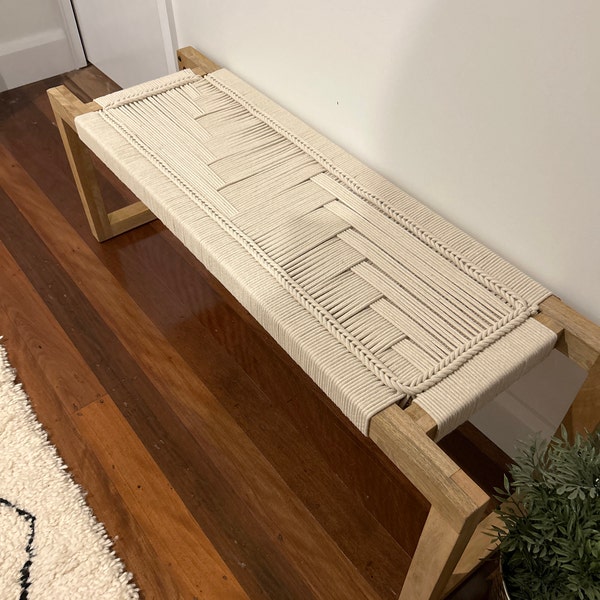 Hand Woven Bench Mid Century Woven Bench Modern Entryway Bench End ...