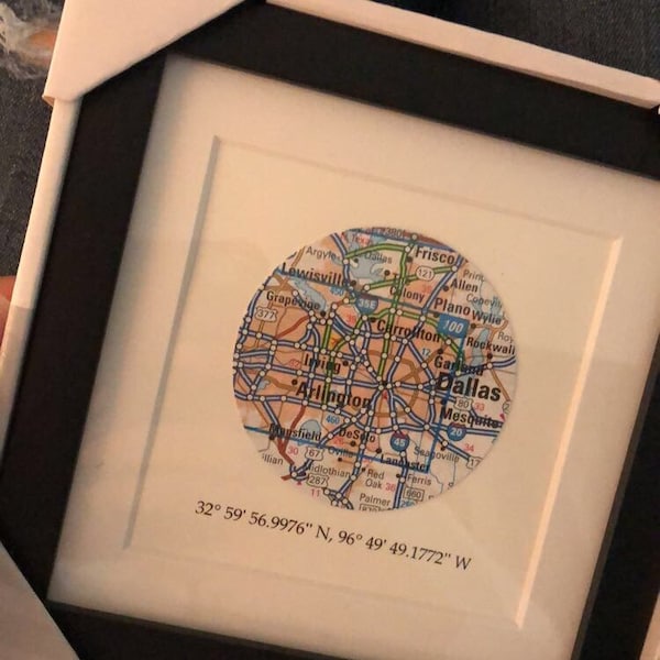 Framed Map + Coordinates - 5x5 Inch Frame - Valentine's Day Gift! - Map ...