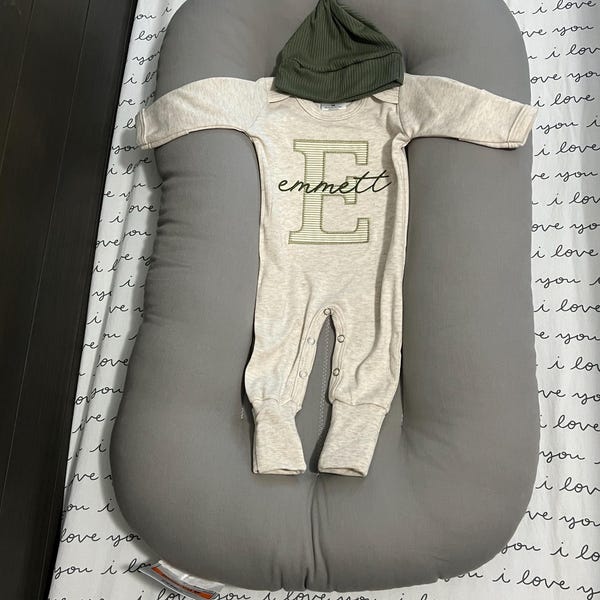 Custom Green Baby Footie With Fold Over Footies and Olive Hat ...