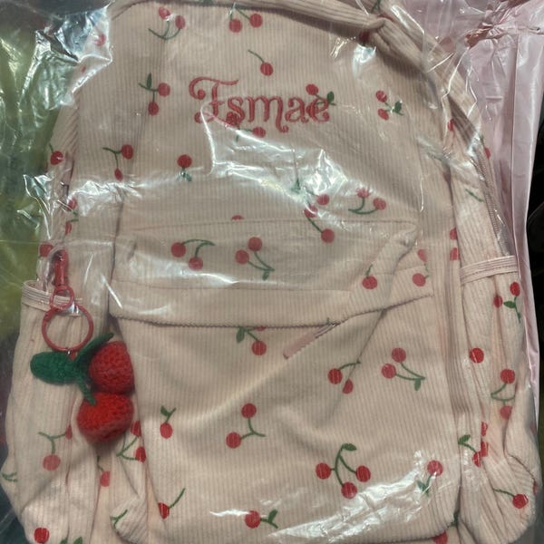 Personalized Cherries Corduroy Backpack, Custom Name Toddler School Bag ...