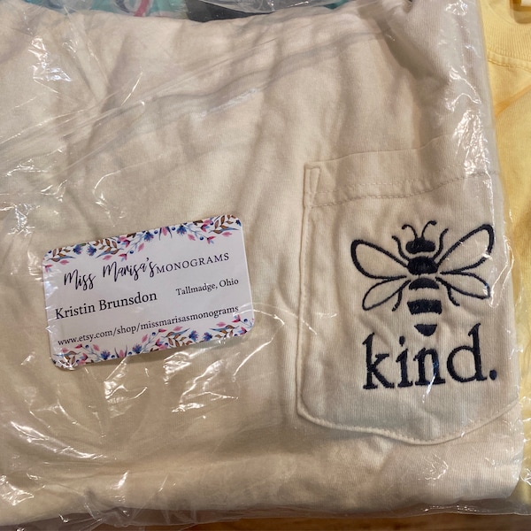 Bee Kind Tee- Comfort Colors Bumblebee Monogram Pocket Tee ...
