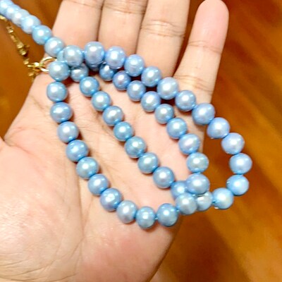 5-6mm 7-7.5mm 8mm AA Baby Blue Color Potato Freshwater Pearl Beads ...