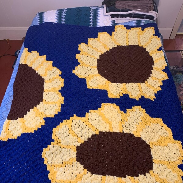 Crochet Sunflower C2C Blanket Graphgan Pattern, Crochet Sunflower C2c ...