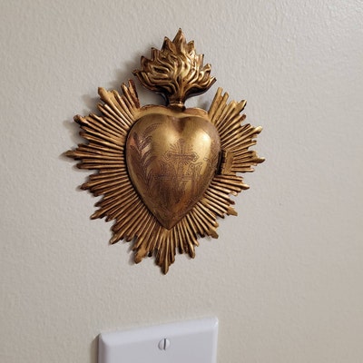 Sacred Heart, Milagro Heart, Antique Gold Heart Box, Catholic Heart ...