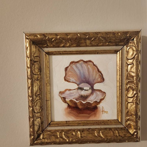 Seashell Pearl Painting Sea Shell With Pearl Artwork Original Oil ...