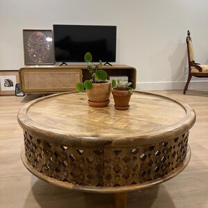 Wooden Carver Round Coffee Table Wooden Cocktail Table Unique - Etsy