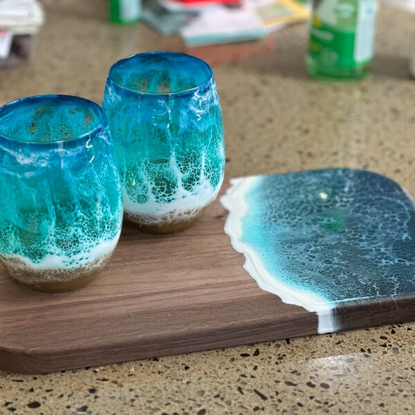 Set of 2, Beach Glassware, Beach Wine Glasses, Beach Drinkware, Beach ...