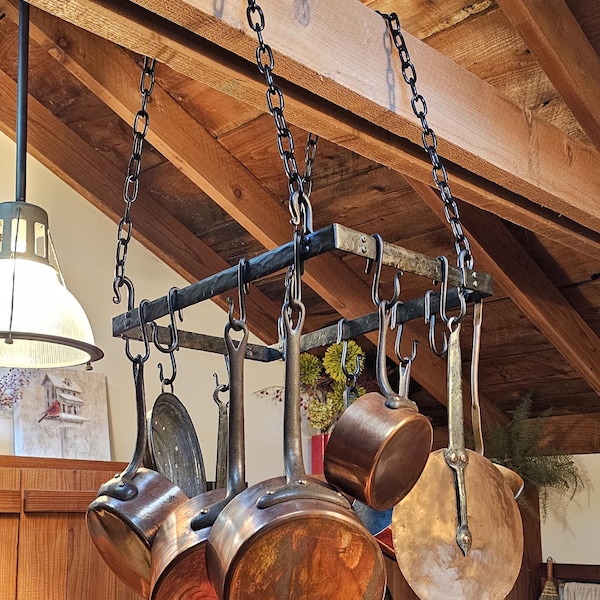 Small Pot Rack, Blacksmith Made, Kitchen Rack With 10 Sliding Hooks - Etsy