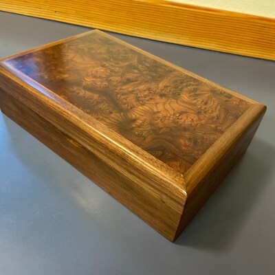 Hand Crafted Cherry and Carpathian Elm Burl Box. Dimensions Are 11 1/4 ...