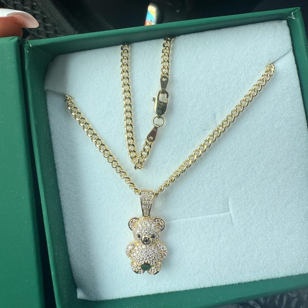 10K Real Gold Teddy Bear Link Chain Bracelet Yellow and White | Diamond ...