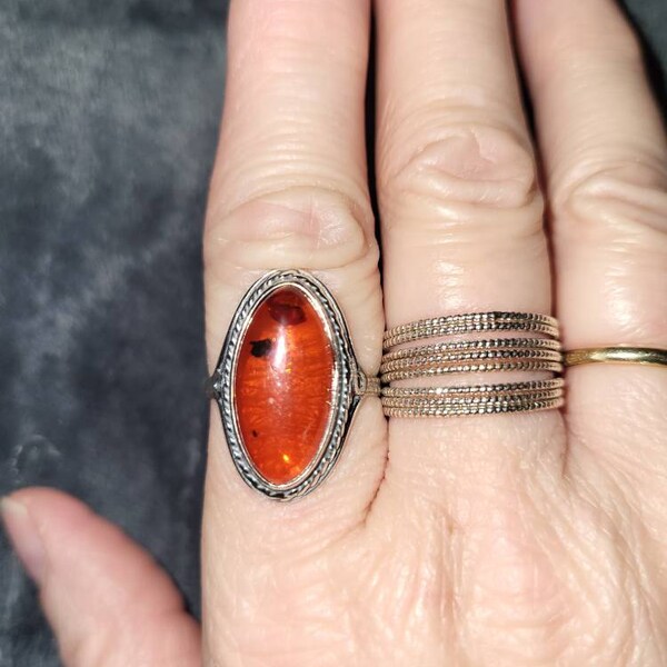 Large Baltic Amber Ring, Victorian Amber Ring, Long Amber Ring, Big ...