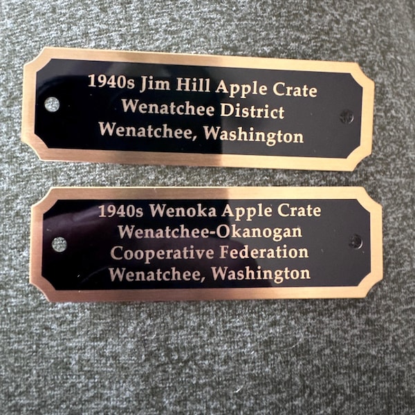 Engraved Black Brass Tag: Notched Corners, Gold Border, Custom Text (2. ...