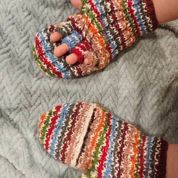 Cable Knit Convertible Mitten, Hand Knit Winter Gloves With Fleece ...