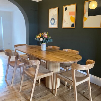 Bespoke Scandi Style Solid Wood Oval Dining Table With Ribbed Pillar ...
