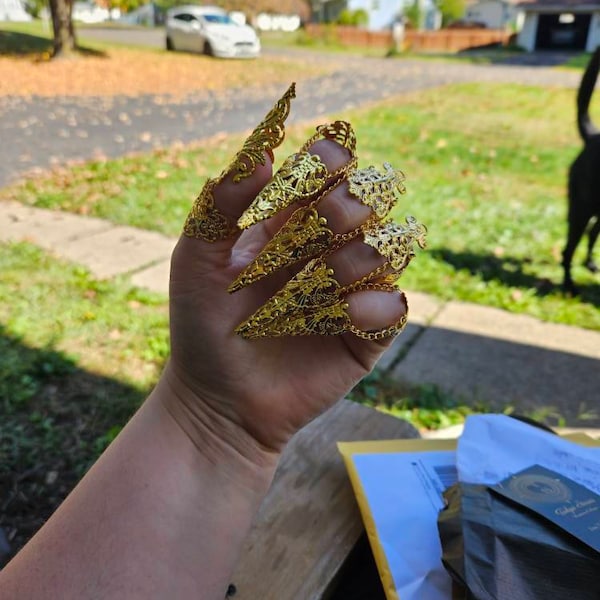 Full Finger Armor Articulated Finger Claws Nails Ring Gold Set Style 2 ...
