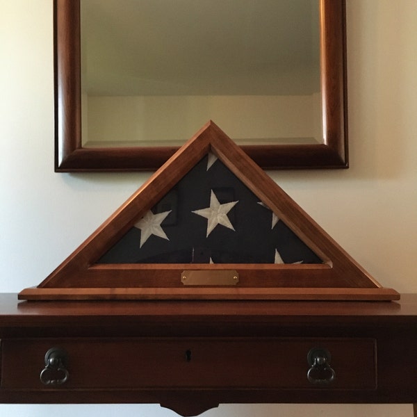 Solid Cherry American Flag Case Display Box Case Military Veteran ...