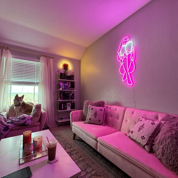 Woman Reading Books Led Sign, Reading Led Sign, Wall Decor, Books Neon ...